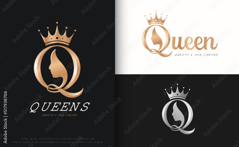 monogram letter Q silhouette of queen with crown Stock Vector | Adobe Stock