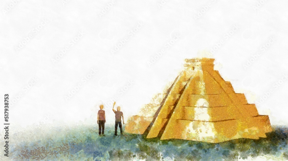 Digital render painterly illustration of two human figures and a ...