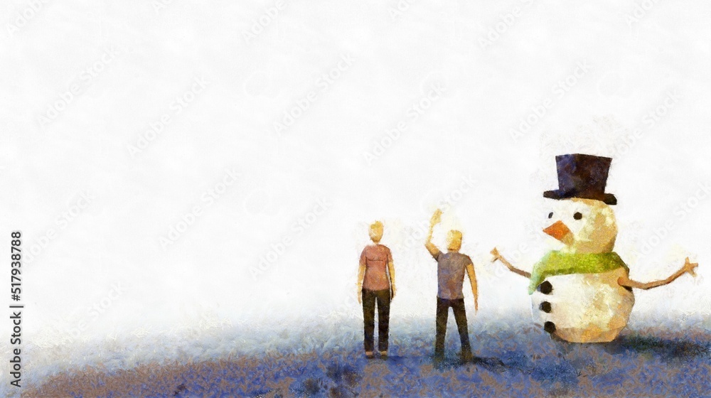 Digital render painterly illustration of two human figures and a ...