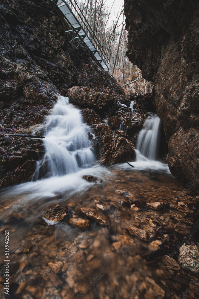 Beautiful white waterfalls in a rocky environment known as Janosikove ...