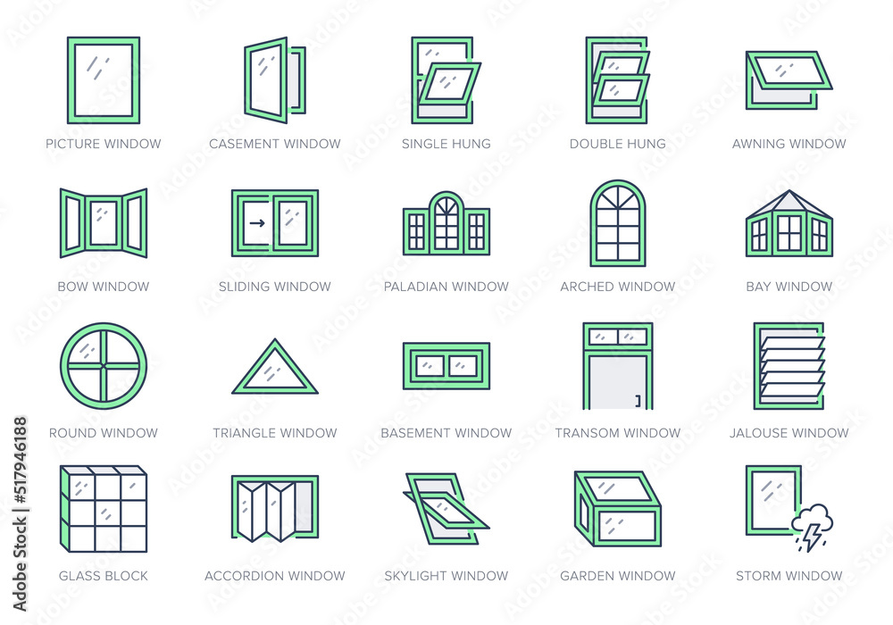 Window types line icons. Vector illustration include icon - sliding ...