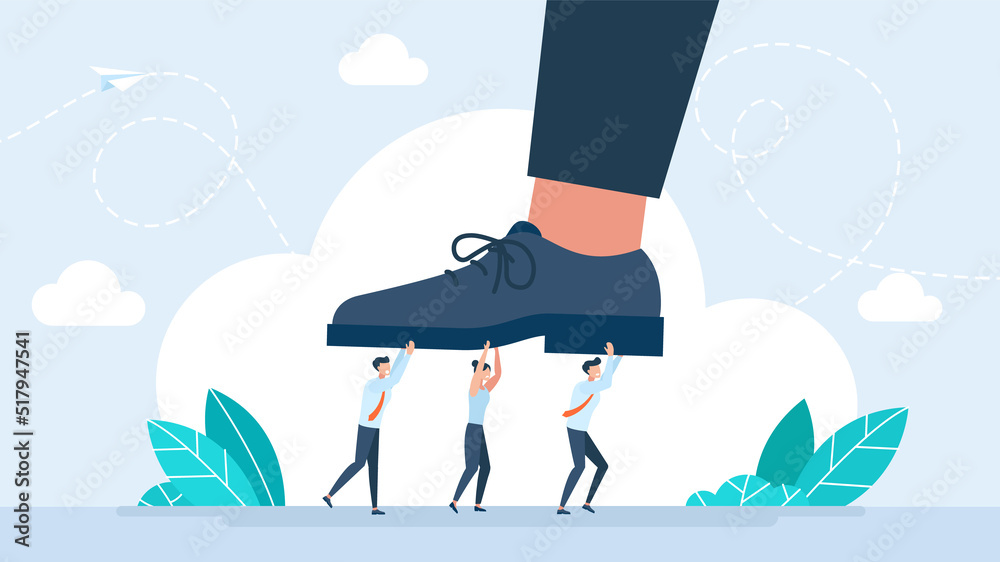 Vetor de Mental pressure on employees. Scared and shocked team of young ...