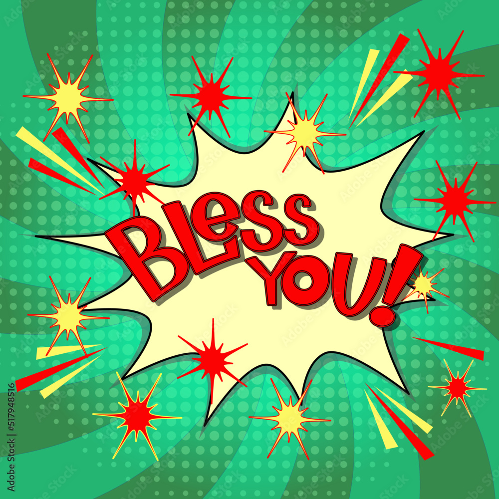 Comic lettering bless you with red lips and an open mouth. Vector ...
