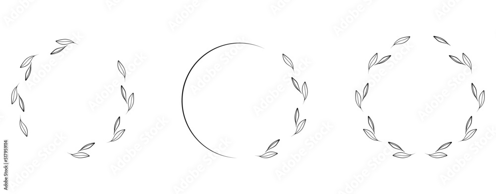 Round circle frame. Botanical round line border with leaves. For ...