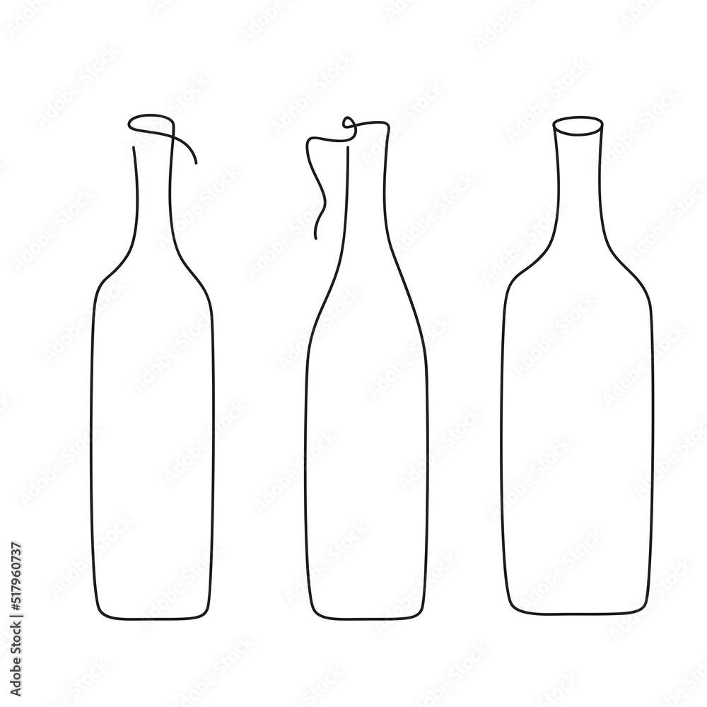 Bottles silhouette hand drawing, Line art bottle of wine or water ...