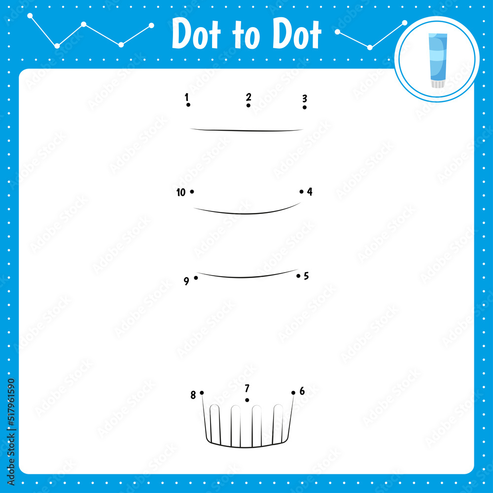Connect the dots. Cream. Tooth paste. Dot to dot educational game ...