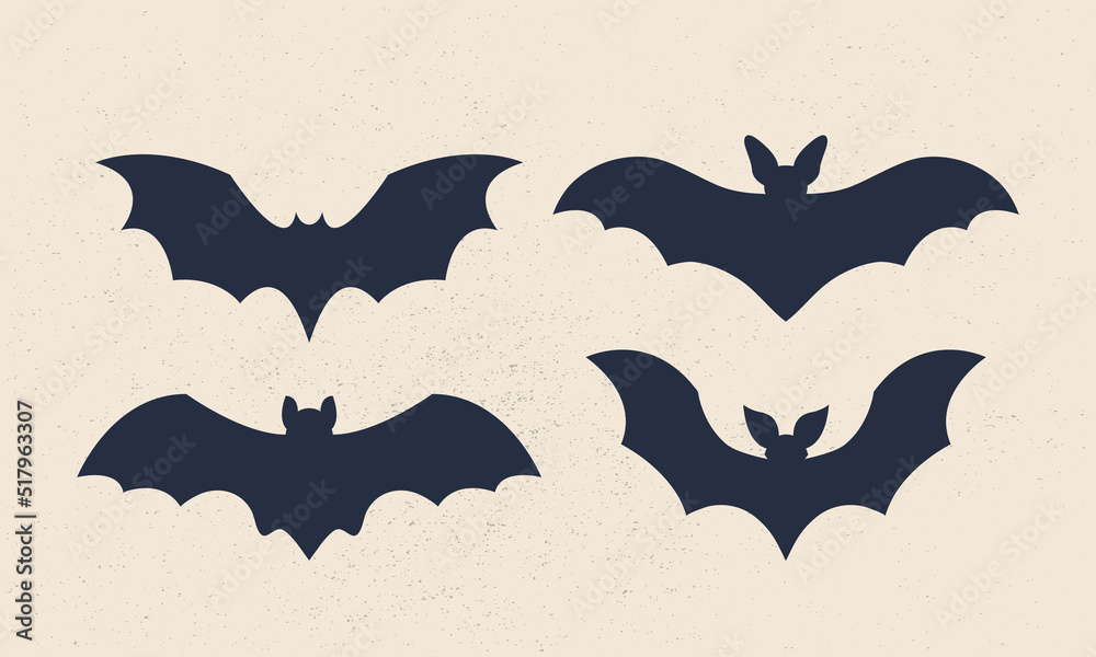 Bat silhouettes isolated on white background. Bat icons set. Design ...