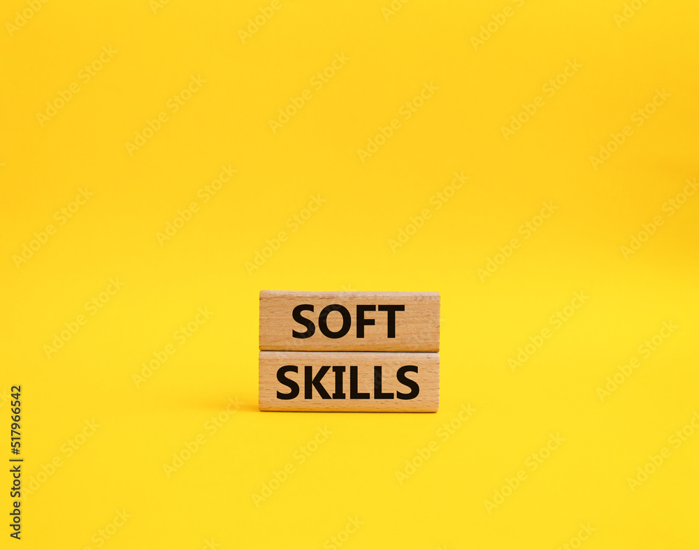 Soft skills symbol. Wooden blocks with words Soft skills. Beautiful ...