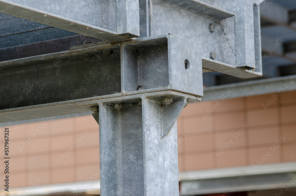 beam architecture: detail of a structure built with steel beams joined ...
