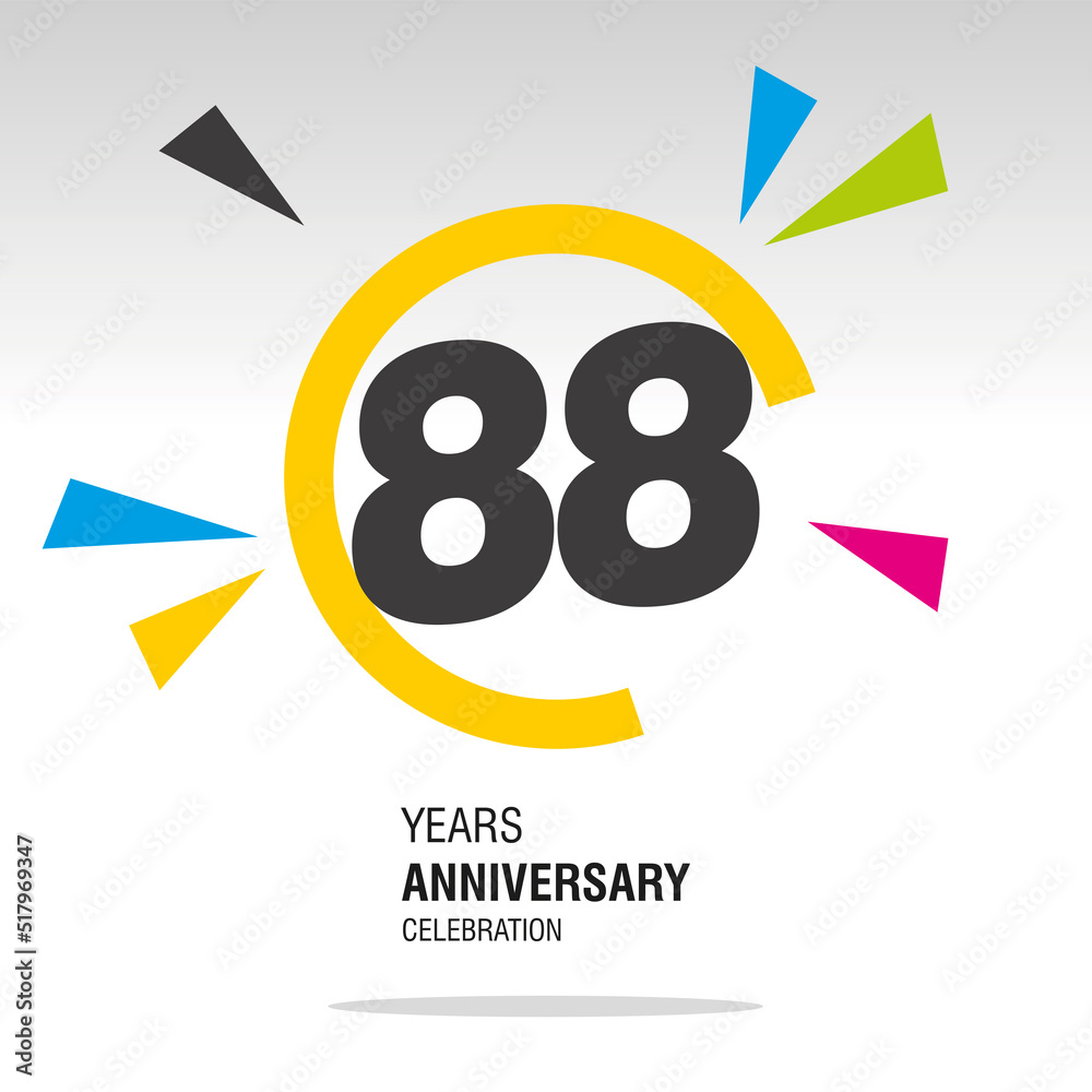 88 Years Anniversary, number in broken circle with colorful bang of ...