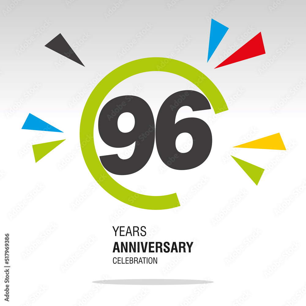 96 Years Anniversary, number in broken circle with colorful bang of ...