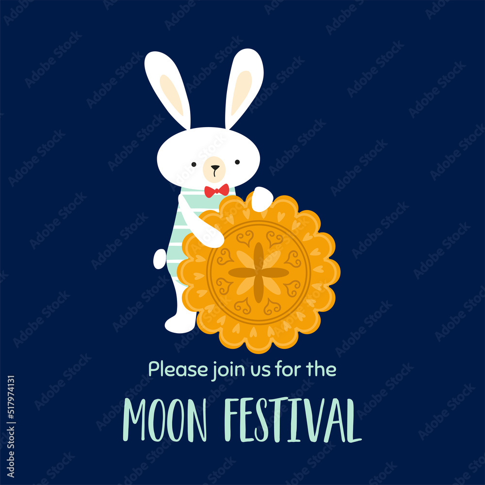 Mid autumn festival rabbit with mooncake isolated element. Chinese ...