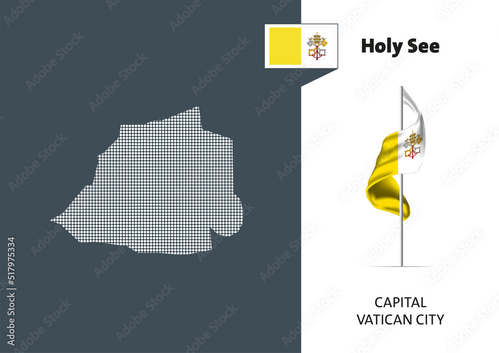 Flag of Holy See on white background. Dotted map of Holy See with ...