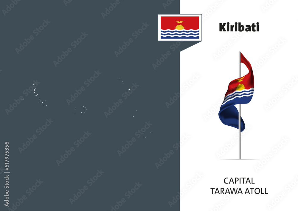 Flag of Kiribati on white background. Dotted map of Kiribati with ...