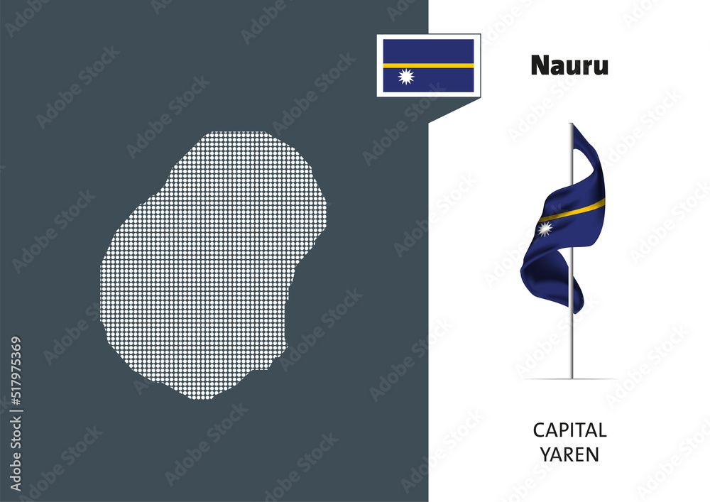 Flag of Nauru on white background. Dotted map of Nauru with Capital ...