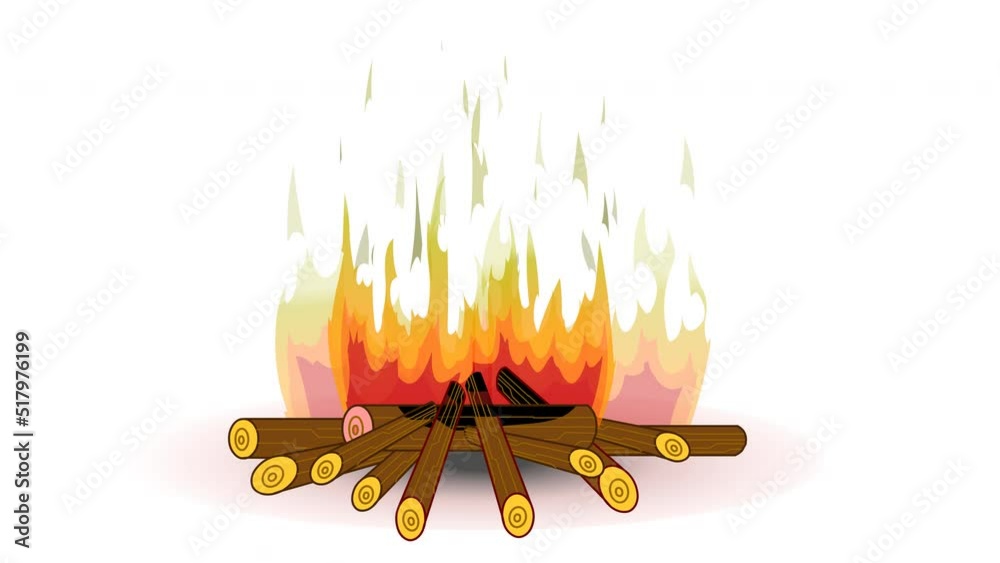 Wood fire burning loop animation. Campfire. outdoor bonfire, sticks ...