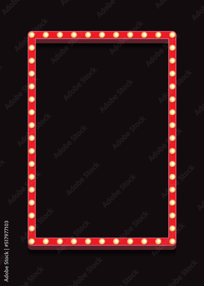 Vector retro lightbox frame template realistic style with lightbulb ...