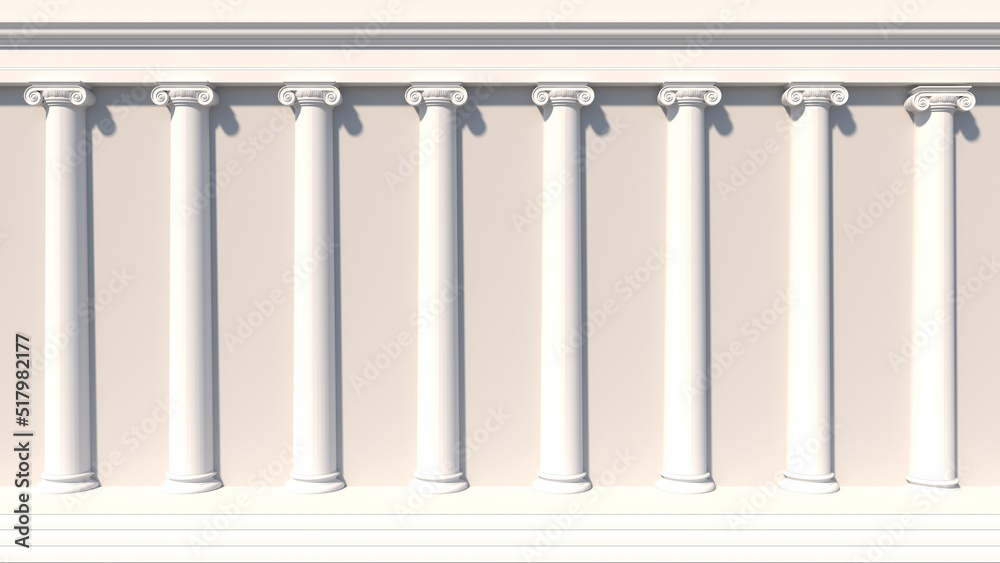 Classic colonnade. Ionic order. Column in Greek and Roman style. 3D render. Stock-Illustration ...