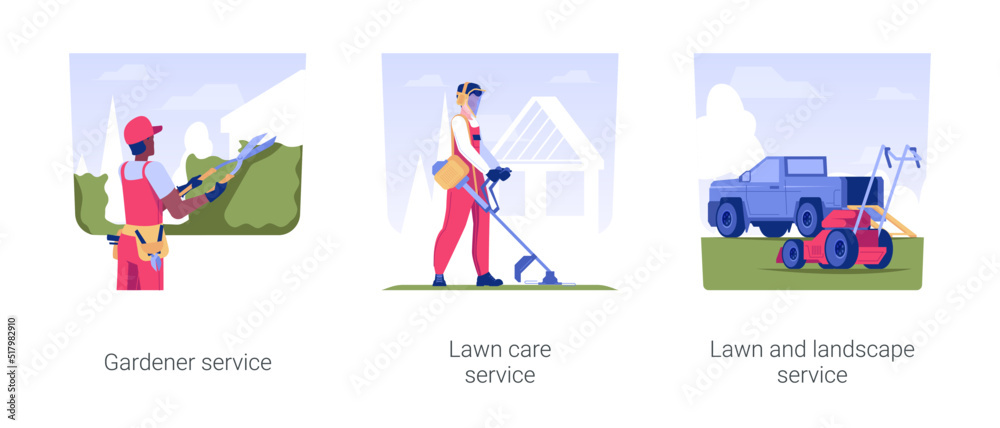 Backyard maintenance service isolated concept vector illustration set ...