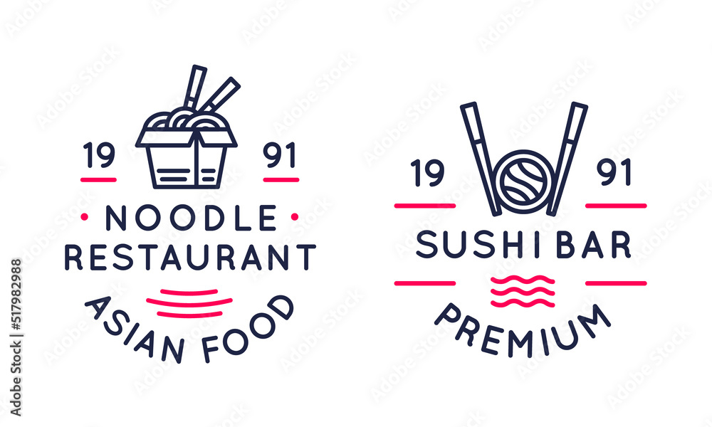 Logos of Asian food. Trendy logo for Asian noodle restaurants and sushi ...