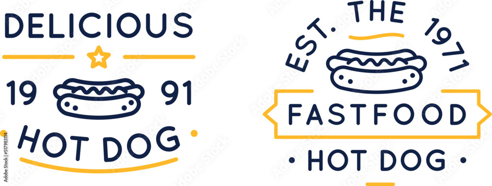 Hot dog logos, icons. Hot dog icons designed for related street food ...