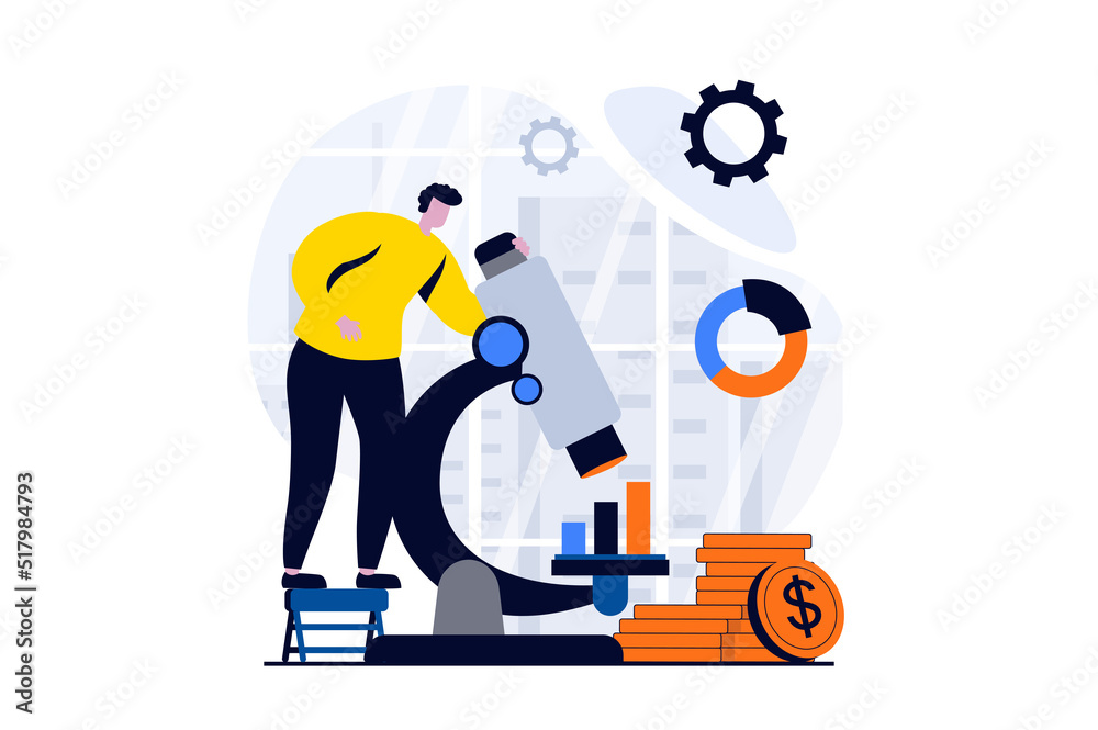 Data science concept with people scene in flat cartoon design ...