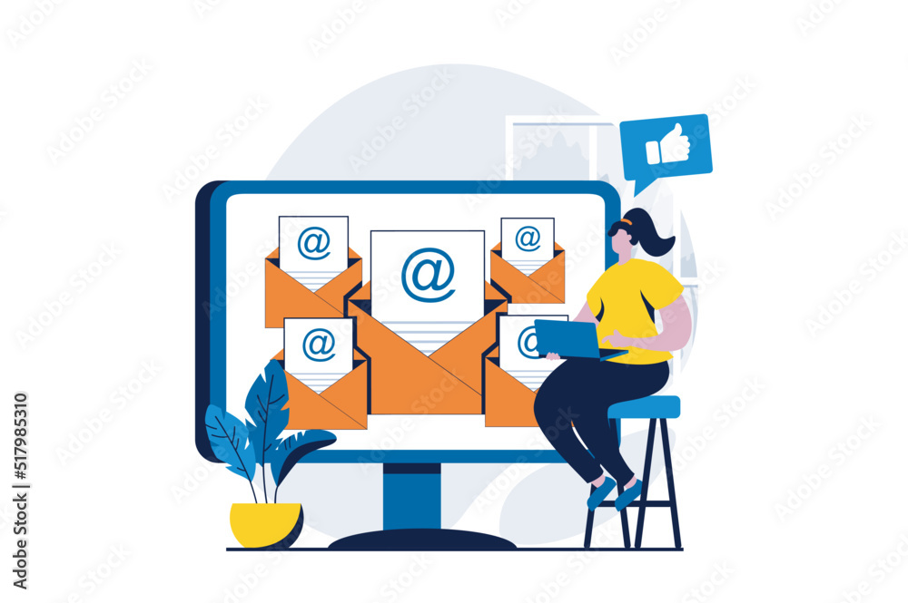 Vecteur Stock Email service concept with people scene in flat cartoon ...