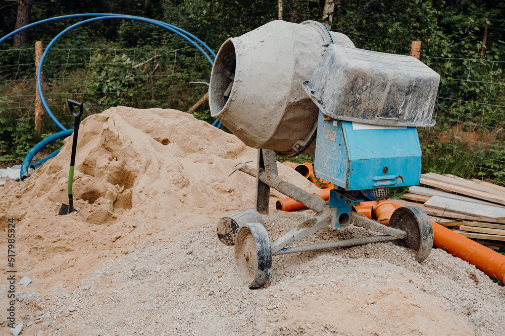 Wood modern and classic tools on newly building house construction with ...