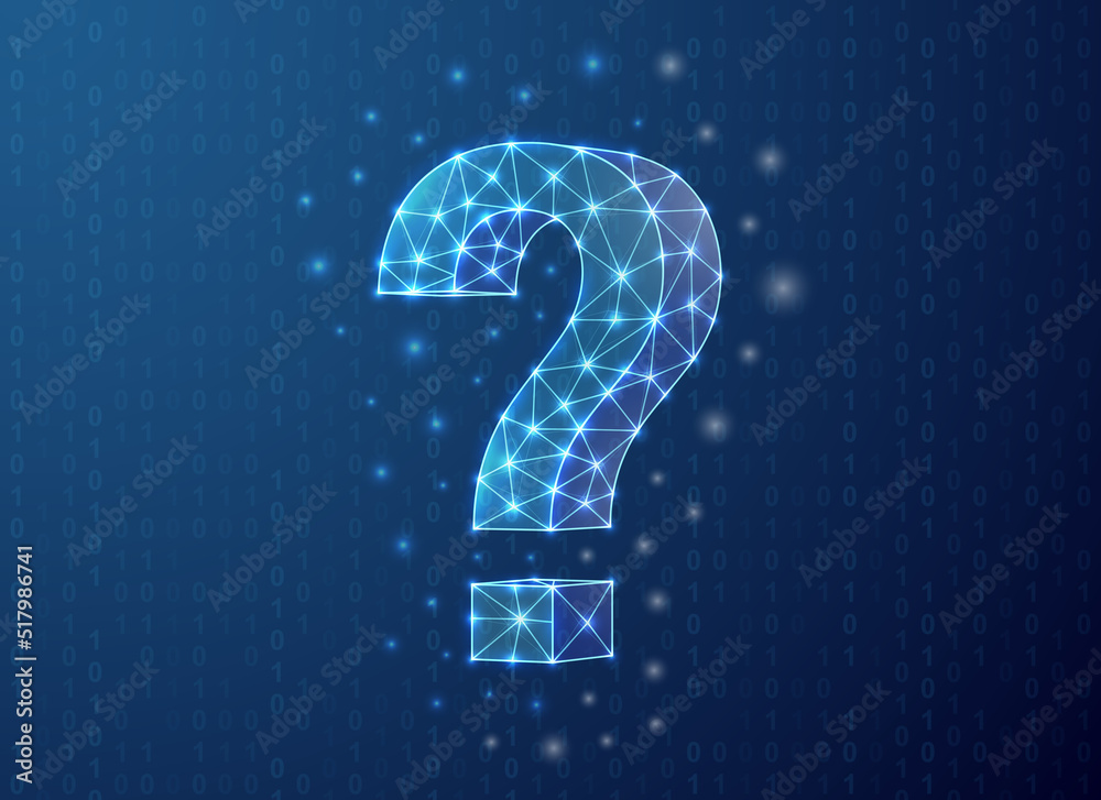 Question mark polygonal symbol with binary code background. Help ...