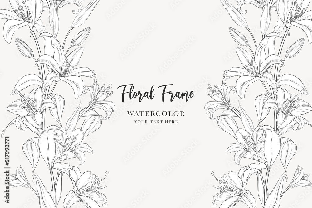 hand drawn mono-line floral lily background design Stock Vector | Adobe ...