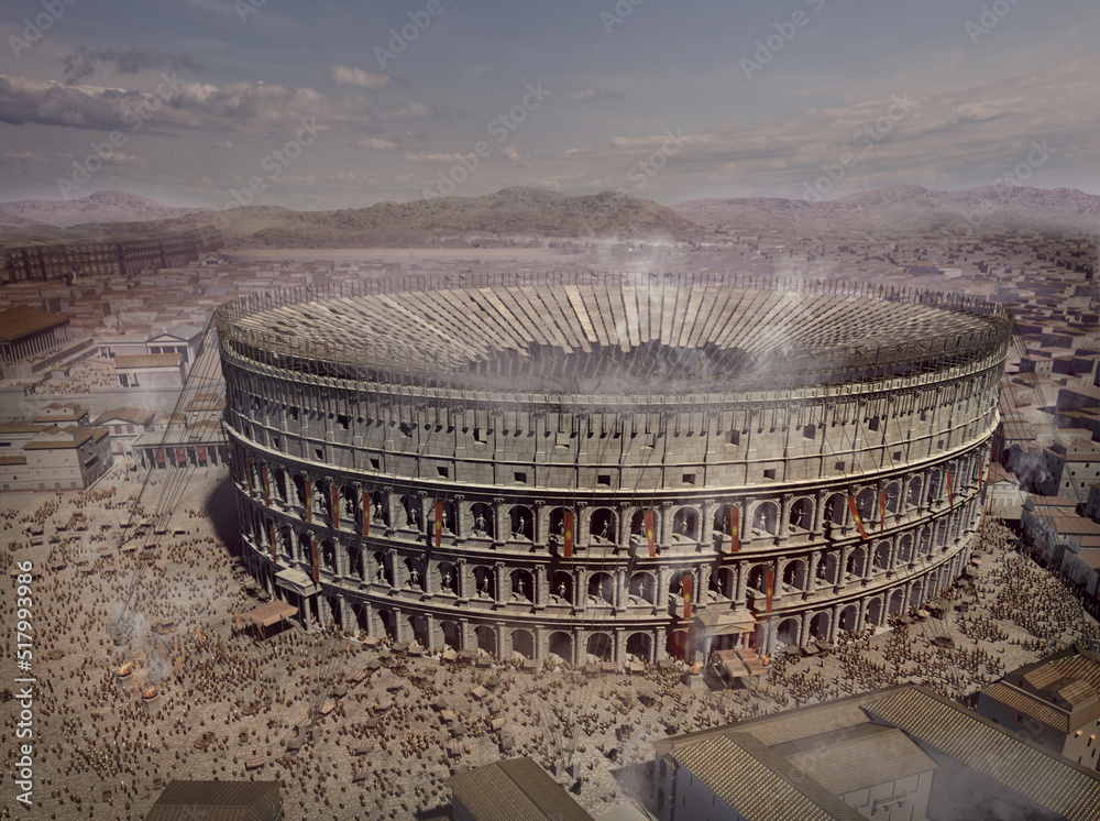 roman colosseum with detail of ancient roman forum 3d rendering Stock ...
