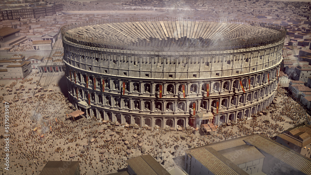 roman colosseum with detail of ancient roman forum 3d rendering Stock ...