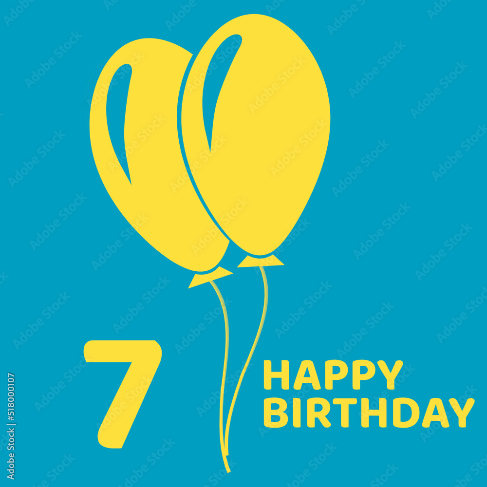 7 years logo. Square logo illustration with 7. Happy birthday text on ...