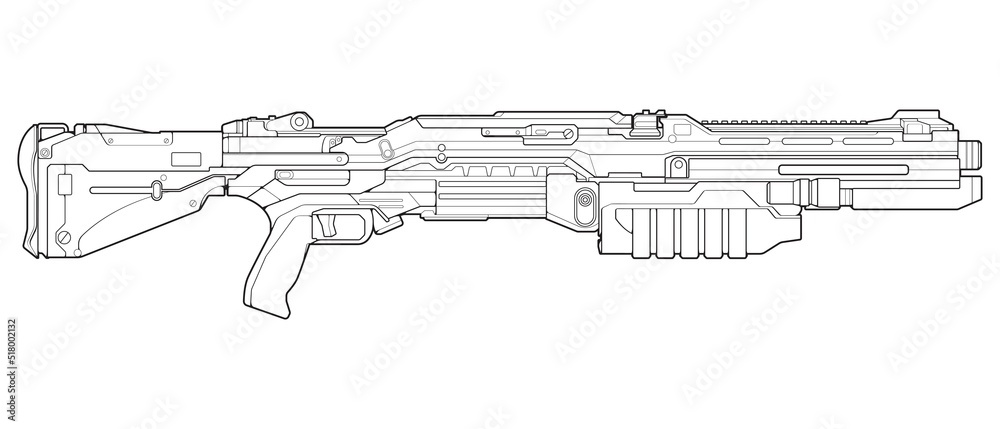 Firearms line art style, Shooting gun, Weapon illustration, Vector Line ...