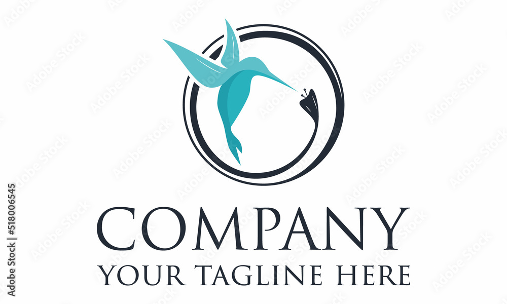 Circle Blue Hummingbird Logo Design Stock Vector | Adobe Stock