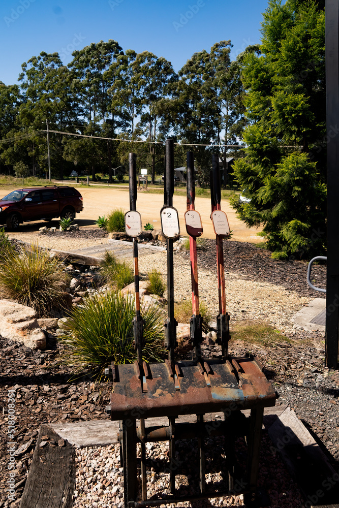 Point and signal levers on display at Amamoor station on a historic ...