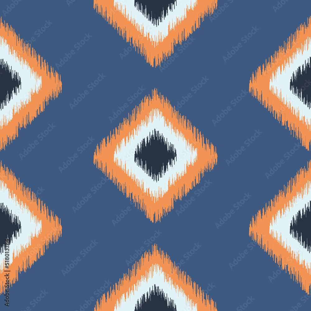 Ikat ethnic background vector. seamless square pattern in orange, light ...