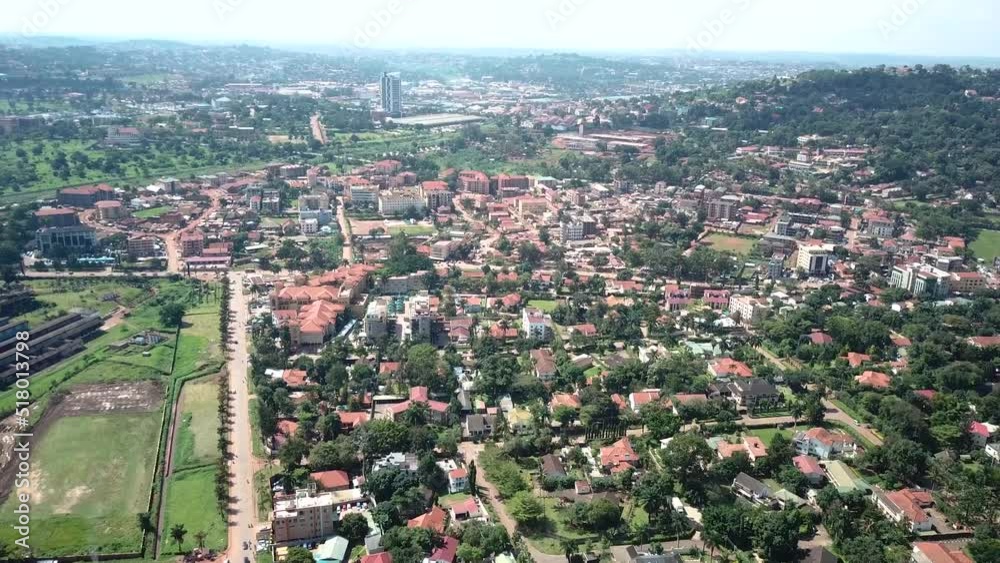 Kampala, capital city of Uganda. Aerial view of wide urban area in ...