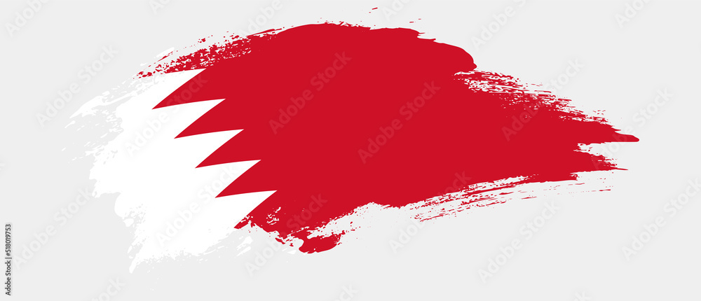 National flag of Bahrain with curve stain brush stroke effect on white ...