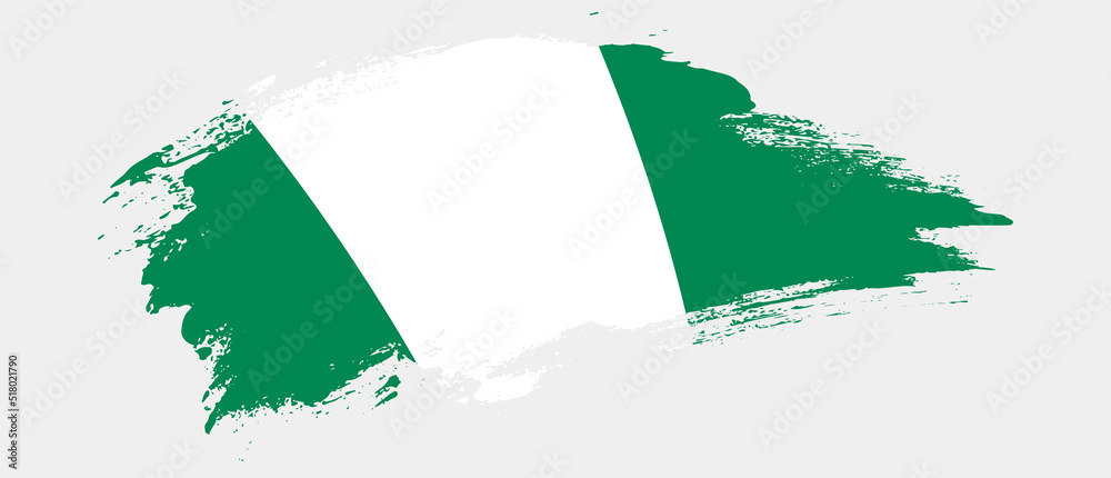 National flag of Nigeria with curve stain brush stroke effect on white ...