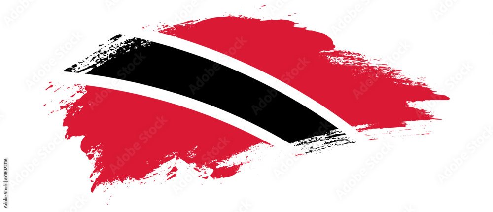 National flag of Trinidad and Tobago with curve stain brush stroke effect on white background ...
