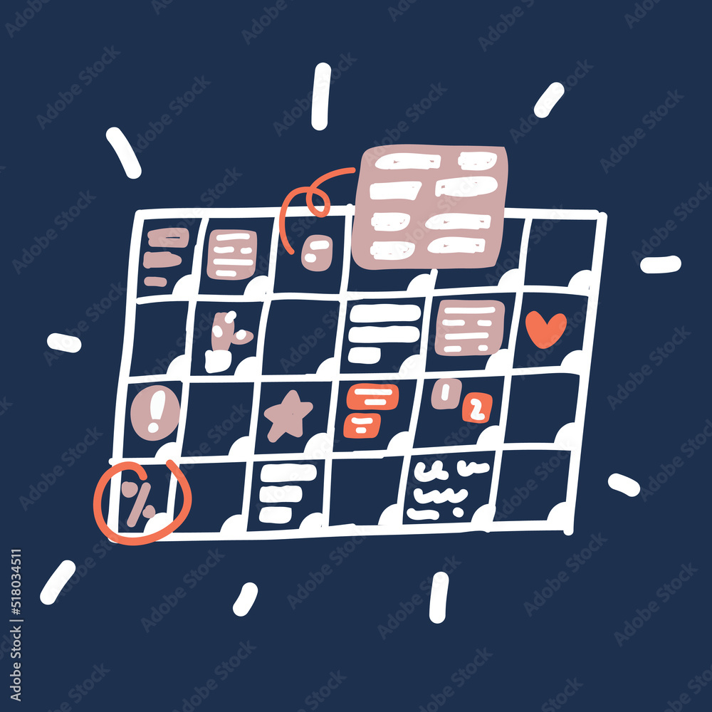 Cartoon vector illustration of Wall calendar. Planner diary with. Week ...