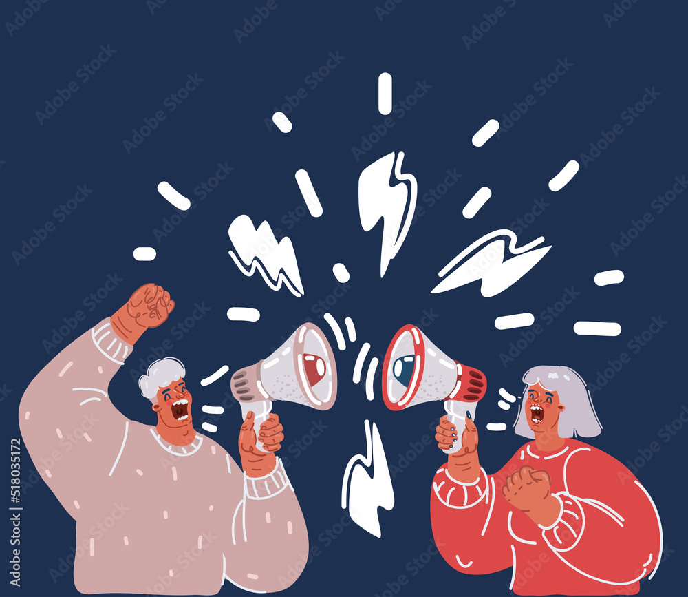 Cartoon vector illustration of people shout out, man, woman shouting at ...