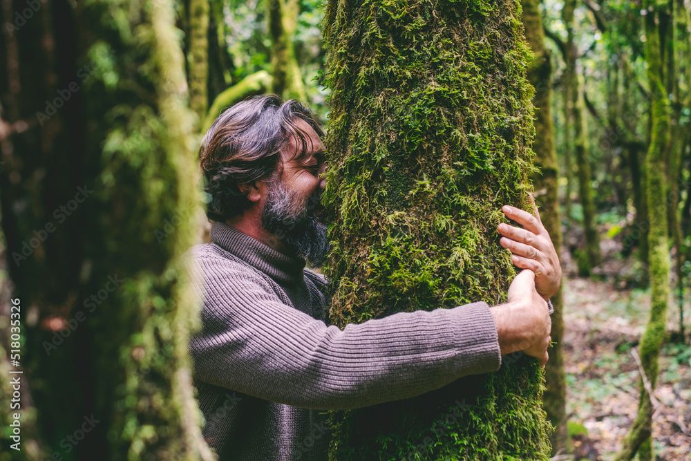 Concept of people loving nature and save forest from deforestation ...