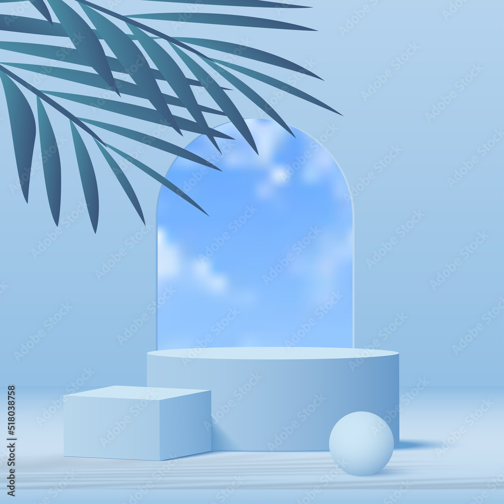 3d blue podium and minimal blue wall scene. 3d podium minimal blue sky ...