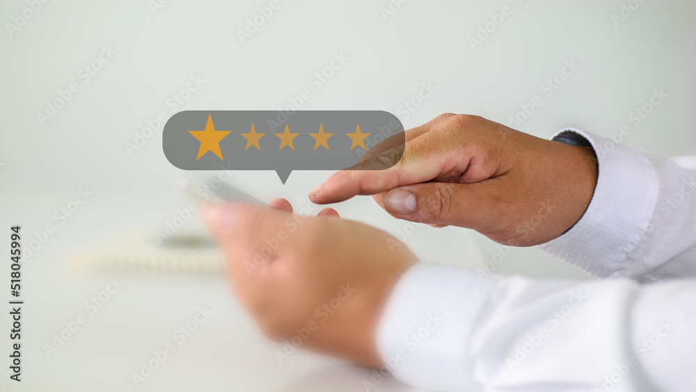 Businessman score 5 virtual stars Satisfaction Assessment Survey ...