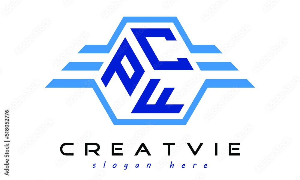 PCF three letter geometrical wings logo design vector template ...