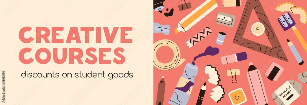 Ad banner template for creative course, workshop promotion. Promo ...