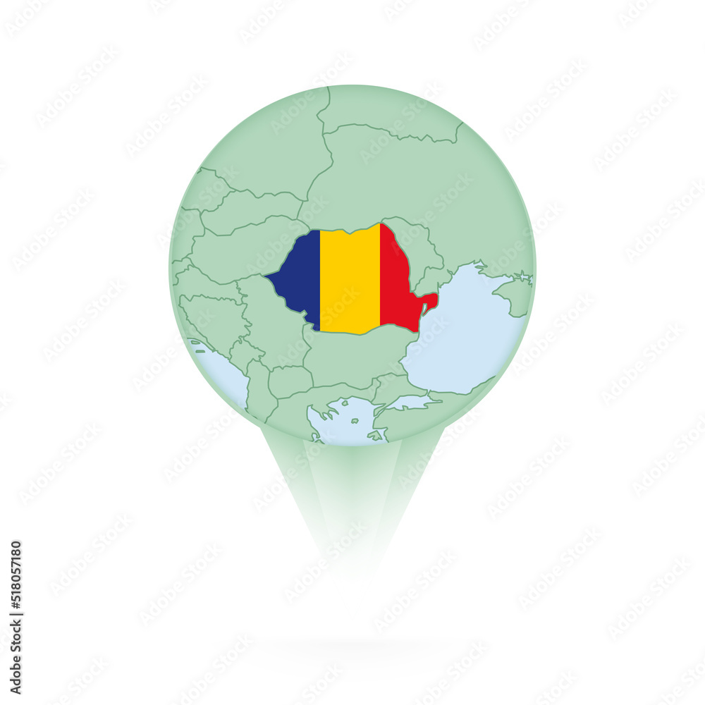 Vetor de Romania map, stylish location icon with Romania map and flag ... Vetor de Romania map, stylish location icon with Romania map and flag ...