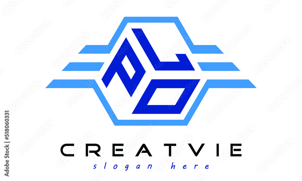 PLO three letter geometrical wings logo design vector template ...